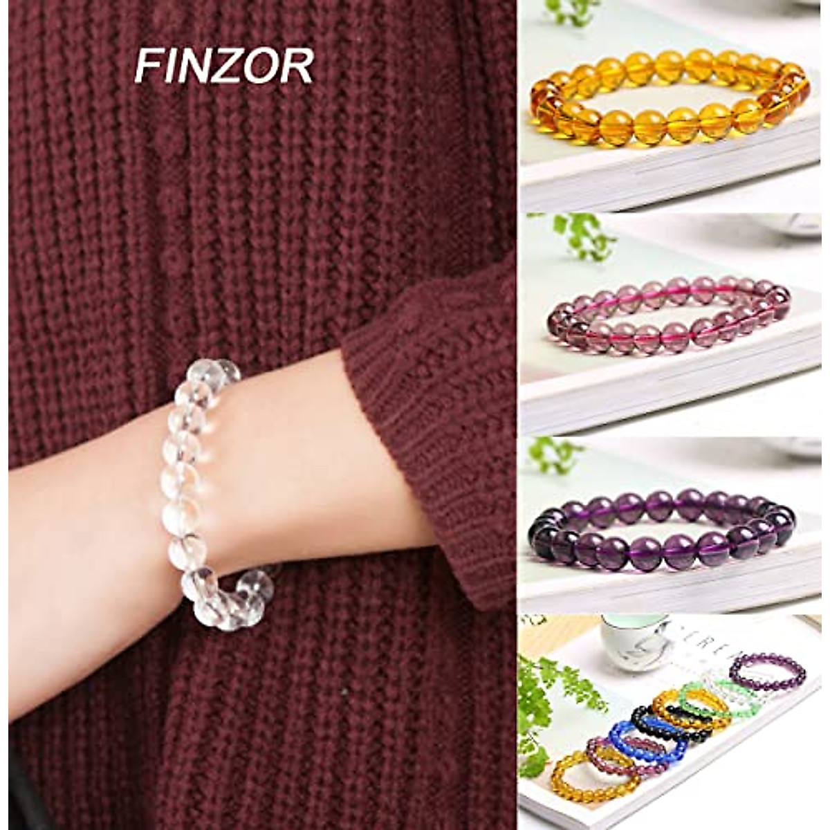 FINZOR 15Pcs 8mm Beaded Stretch Bracelet Handmade Round Glass Bracelet for Women Multicolor Matte Beads Elastic Bracelet Shining Beads Wristband Valentines Jewelry