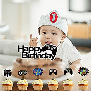 BIEUFBJI Video Game Cake Topper 11 pcs Video Game Theme Double Sided Glitter Cake Decoration, Birthday Party Supplies for Game Fans, Kids and Men