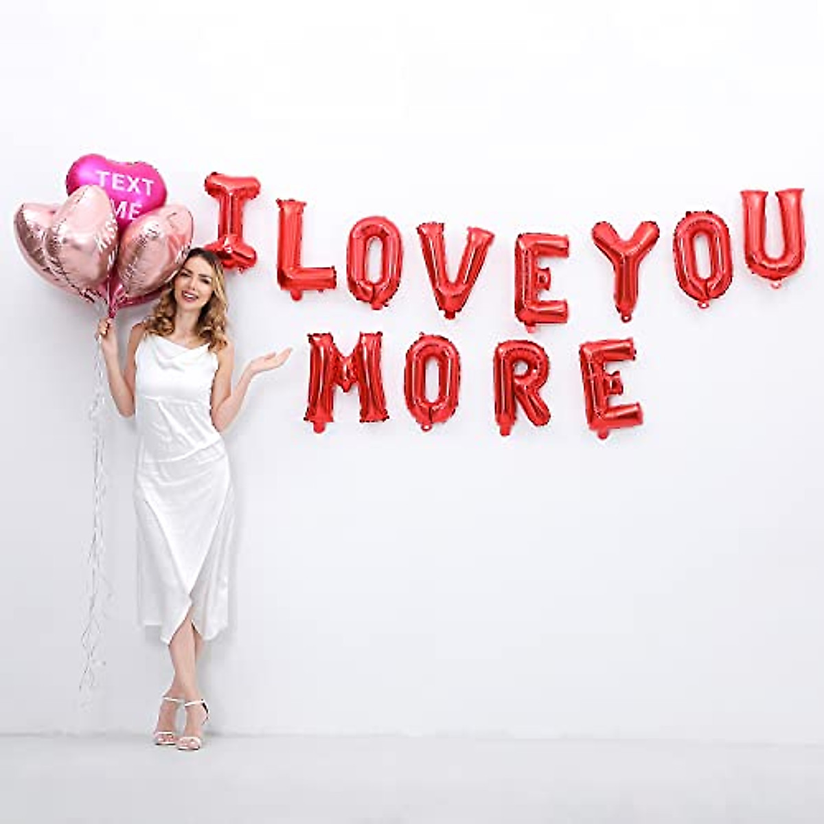 16 Inch I LOVE YOU Alphabet Letters Foil Balloons Set for Valentines Day,Propose Marriage,Wedding Party,Anniversary Backdrop Party Supplies for her,girlfriend (I Love You More(Red))