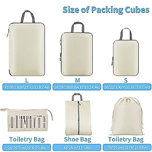 Compression Packing Cubes for Suitcase, GEEDIAR 6 PCS Travel Bags Organizer for Luggage, Travel Organizer Cubes for Travel Essentials, Lightweight Packing Cubes for Travel Accessories with Shoe Bag Khaki