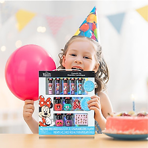 Townley Girl Disney Minnie Mouse Sparkly Cosmetic Makeup Set for Girls with Lip Balm Nail Polish Nail Stickers-35 Pcs|Perfect for Parties Sleepovers Makeovers|Birthday Gift for Girls above 3 Yrs, Kid