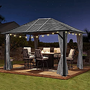 Funny Sunny 10' x 12' Patio Hardtop Gazebo - Outdoor Heavy Duty Gazebo with Aluminum Frame, Galvanized Hardtop Gazebo with Breathable Netting for Garden, Lawns, Party, Poolside