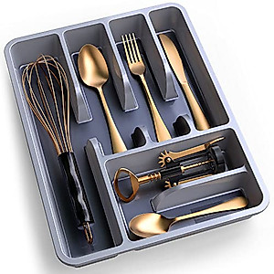Mueller Flatware Kitchen Drawer Organizer, 10" x 13" Silverware Organizer, 6 Compartments, Heavy-Duty, Cutlery Tray for Utensils or Stuff, Dining Room, Living Room, Compact, Light Grey