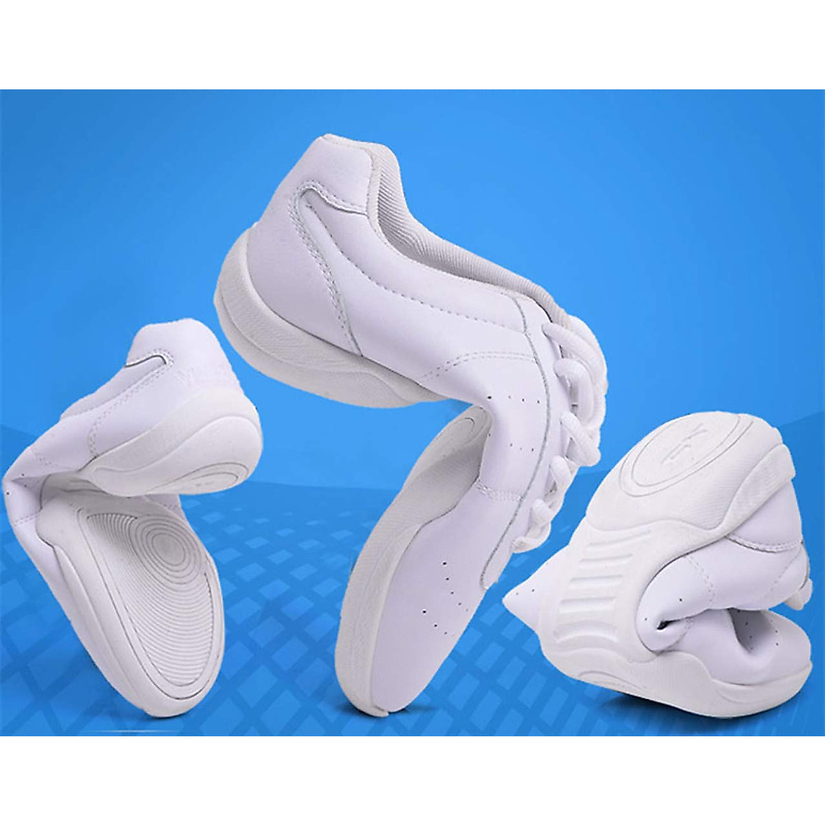 DADAWEN Adult & Youth White Cheerleading Shoe Athletic Sport Training Competition Tennis Sneakers Cheer Shoes White US Size 4 M Big Kid