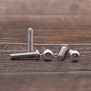 M6-1.0 x 8mm Button Head Socket Cap Bolts Screws, 304 Stainless Steel 18-8, Fully Machine Thread, Bright Finish, 25 PCS