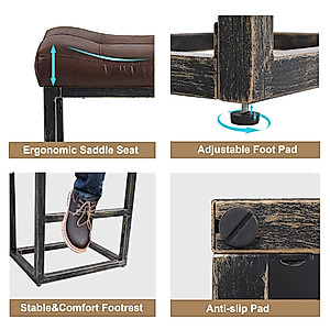 Flysky Counter Height Bar Stools Set of 2, 24 inch Saddle Stool PU Leather Barstools with Metal Base, Footrest, Tall Bar Stool for Dining, Kitchen Island, Coffee, Pub(2PC, 24INCH)