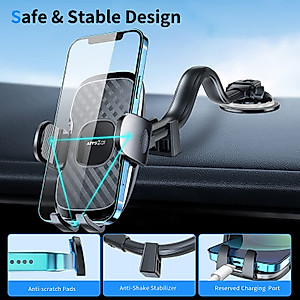 APPS2Car Car Phone Holder Mount, Universal 3-in-1 Dashboard/Windshield/Air Vent Cell Phone Holder, [Stronger Suction & Anti-Shake Stabilizer] Gooseneck Truck Phone Mount Compatible with iPhone