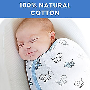 Delta Children Little Lambs Adjustable Swaddle Wrap - 100% Cotton - Size Extra Small, Fits Babies 0-3 Months/4-7 lbs., 1-Pack, Boy, Blue