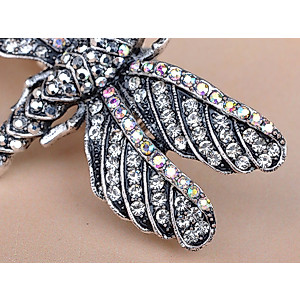Alilang Gunmetal Tone Shine Clear Rainbow Crystal Rhinestones Dragonfly Ring