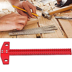T Square Ruler Aluminum Alloy Removable Woodworking Scriber Art Framing Drafting Tools Ultra Precision Marking Ruler(Red)(300mm)