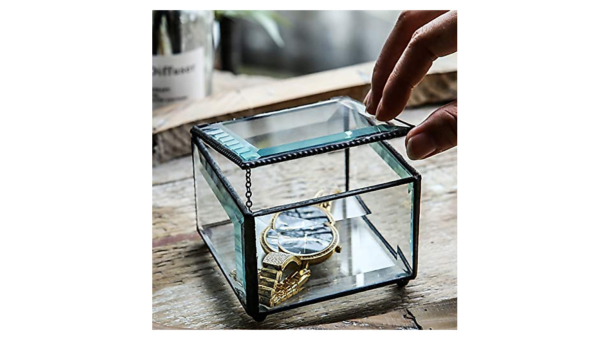 Retro Clear Glass Jewelry Box - Vintage Trinket Display Case