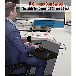 Under Desk Keyboard Tray for Corner L Shaped Desk, Clamp On Keyboard Drawer Slide Out, Ergonomic Desk Extender with Swivel Clips NO Need to Dill Holes, Black