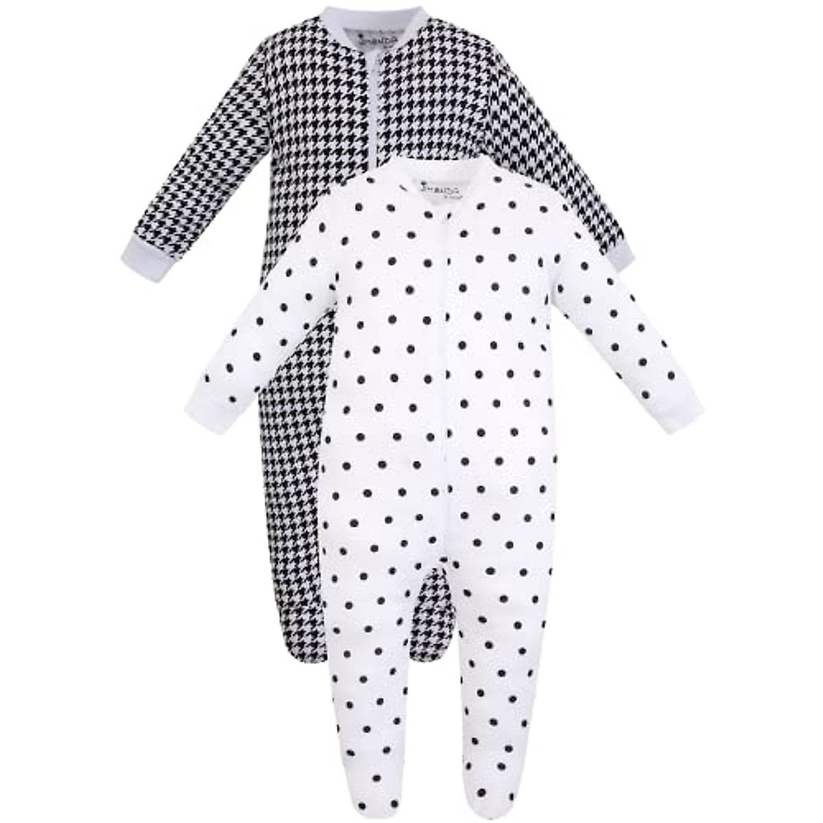 Jimonda Baby Girls Boys Pajamas,Organic Cotton PJS Sleeper,Zipper Closure Non-Slip Footie (Houndstooth&Dots, 9-12 Months)