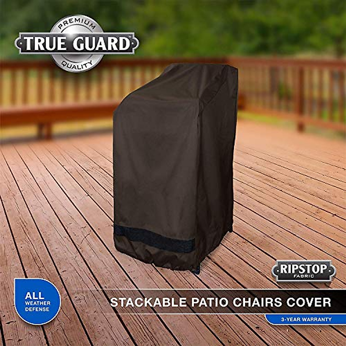 True Guard Patio Furniture Covers Waterproof Heavy Duty - Stackable Patio Chair Cover, 600D Rip-Stop, Fade/Stain/UV Resistant for Outdoor Patio Furniture, Dark Brown
