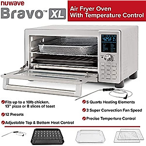 NUWAVE BRAVO XL 30-Quart Convection Oven with Flavor Infusion Technology with Integrated Digital Temperature Probe; 12 Presets; 3 Fan Speeds; 5-Quartz Heating Elements