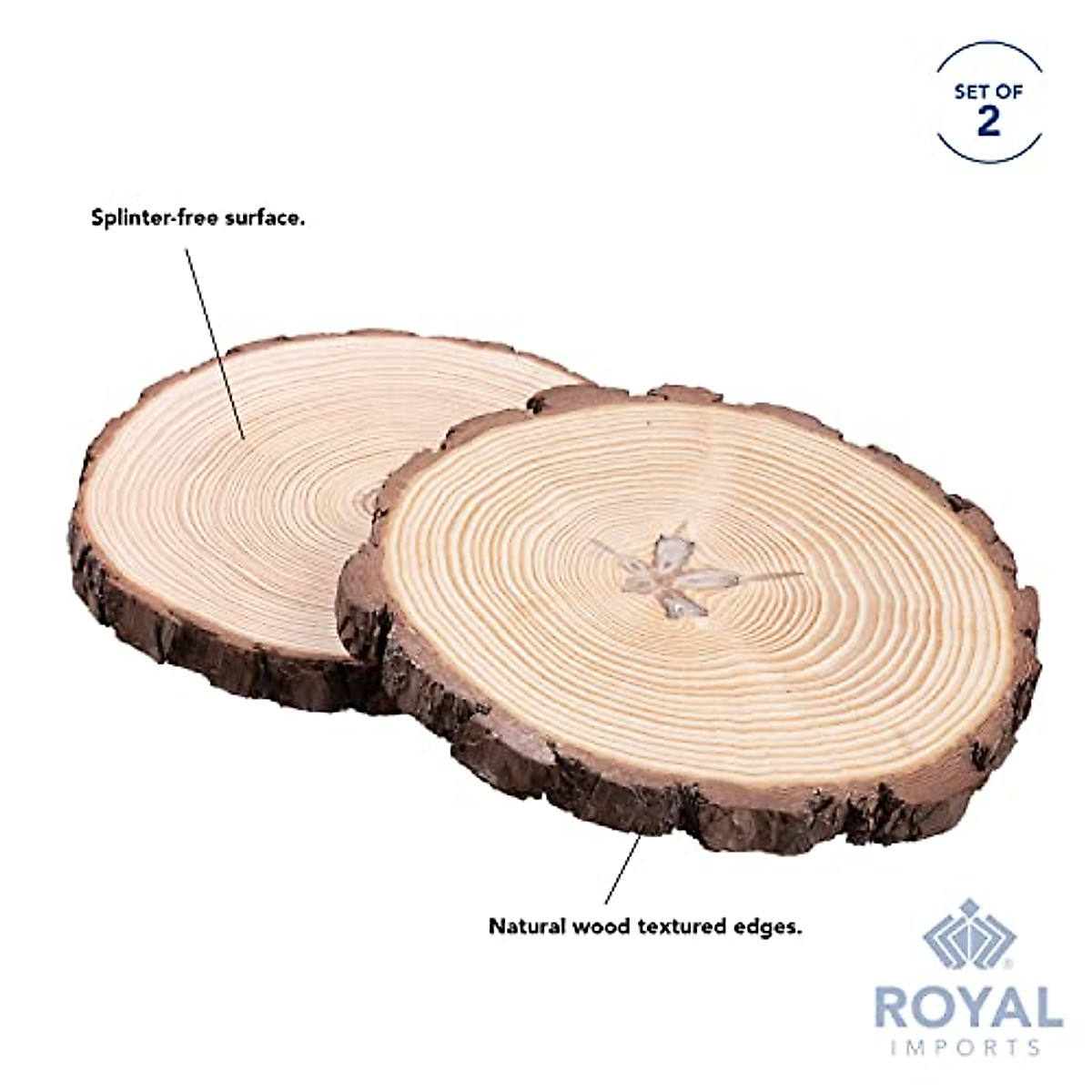 Royal Imports Round Wood Slices Discs, 9"-11" Large, Natural Unfinished Wooden Tree Bark Slabs for DIY Arts & Crafts, Rustic Table Centerpiece, Chargers, Trays, Wedding Decoration, 2 pack
