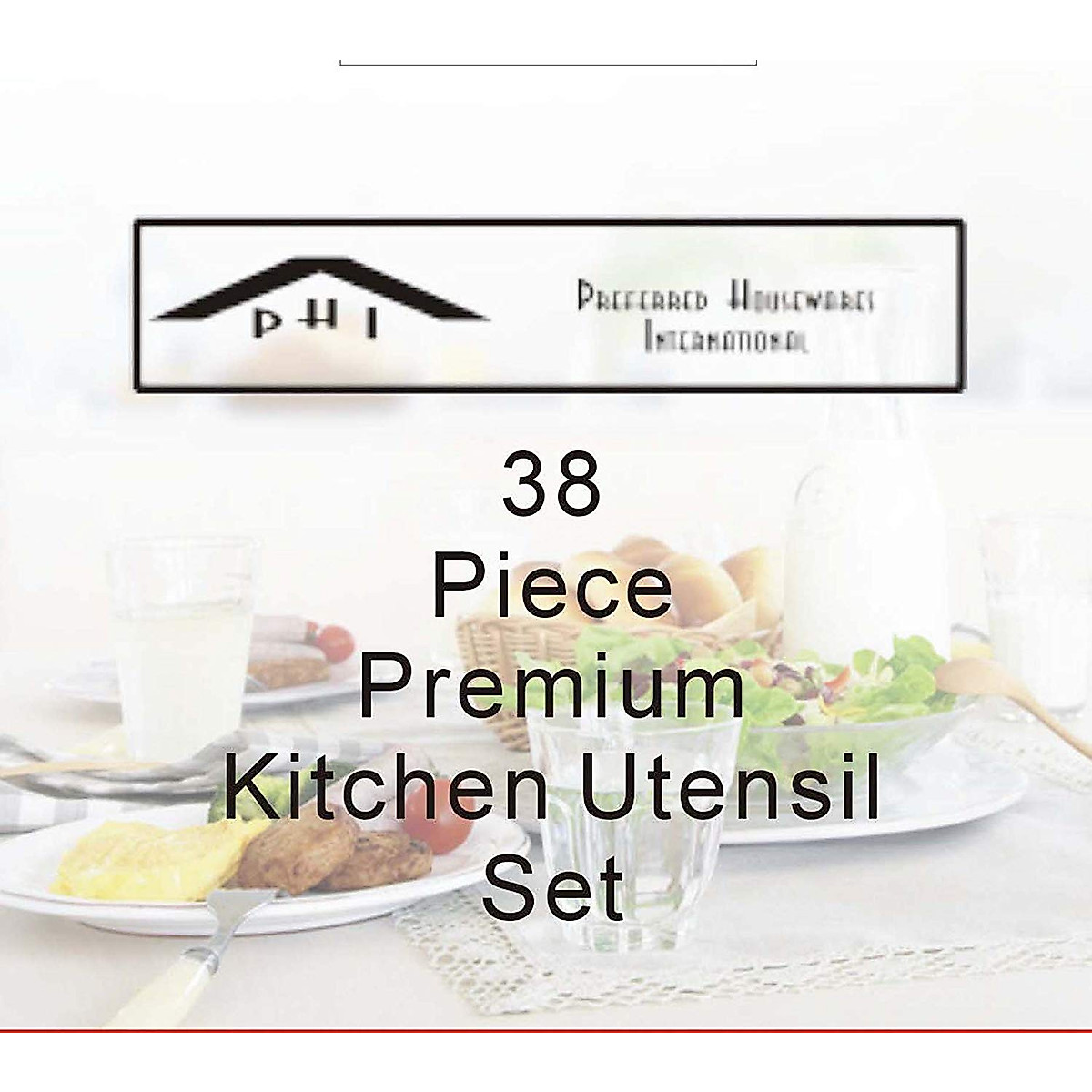 38-piece Kitchen Utensils Set Home Cooking Tools Gadgets Turners Tongs Spatulas Pizza Cutter Whisk Bottle Opener, Graters Peeler, Can Opener, Measuring Cups Spoons (Black)