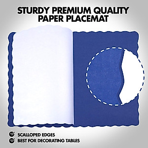 Fit Meal Prep 200 Pack Disposable Paper Placemats, 14 x 10 Inch Blue with Decorative Wavy Scalloped Edge for Restaurant Catering Dining Table, Baby Kids Birthday Parties