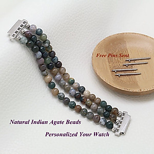 KAI Top Beaded Bracelet Compatible with Samsung Galaxy Watch 7 6 5 4 Band 40mm 44mm/Watch 6 Classic 43mm 47mm/Watch 5 Pro 45mm/Watch 4 Classic/Active 2 Band, 20mm Elastic Stretchy Wristband for Women