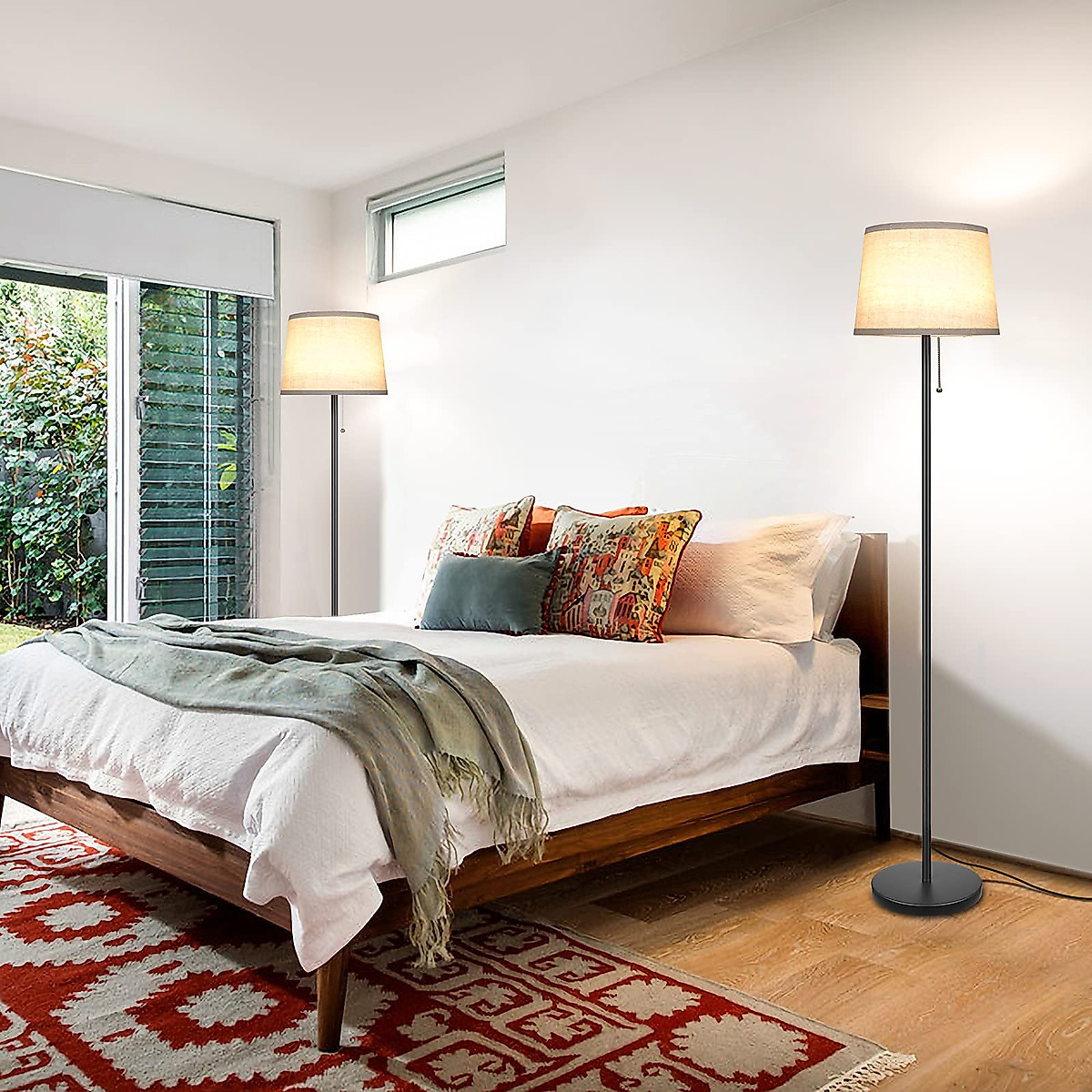 Coucrek Floor Lamp for Living Room, Modern Standing Lamps with Linen Shade, Simple Design Pole Lamps Tall Floor Lamp for Bedroom, Living Room, Office, Reading, Black, E26 Base, Bulb not Included