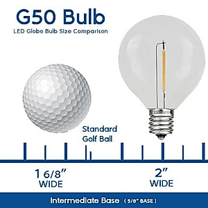 Novelty Lights 25 Pack G50 LED Light Bulbs, E17 C9 Intermediate Screw Base Shatterproof Outdoor String Lights Clear Globe Bulbs, Edison Light Bulbs for Patio Decor, Warm White, 0.6 Watt