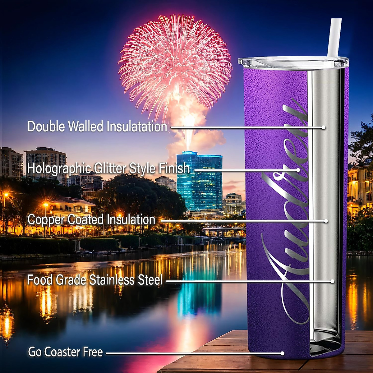 Personalized Skinny 20 oz with Lid Galaxy Customized Laser Engraved Cup Gift Stainless Steel Vacuum Insulated Mug