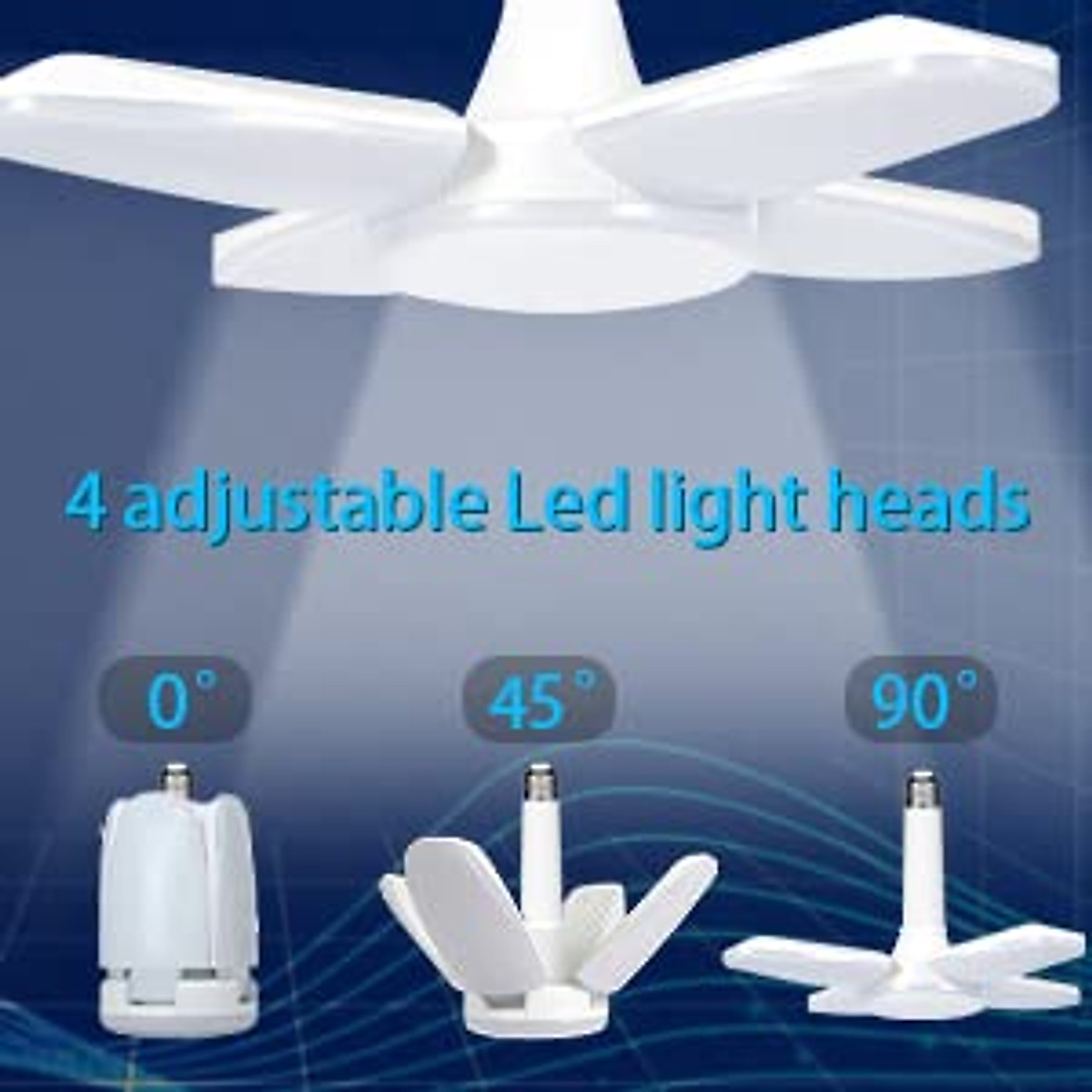 LED Garage Lights, 60W Workshop Lights Ceiling 6500K Deformable Lighting Fixture, E26/E27 Garage Light Bulb with 4 Adjustable Panels, Daylight White Basement Lighting for Shop, Pack of 2