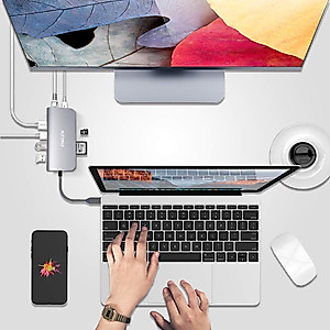 USB C Hub 8-in-1 Type C Adapter with Ethernet Port, 4K USB C to HDMI, 2 USB 3.0 and 1 USB 2.0, 100W USB C Power Delivery Charging, SD/TF Card for MacBook Pro/Air(Thunderbolt 3)