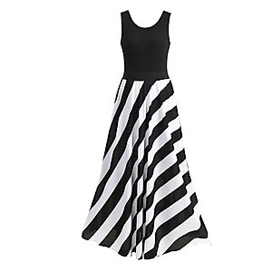 Casual Summer Dresses for Women 2023 Women's Casual Summer Sleeveless Mini Striped Pleated Dress Black