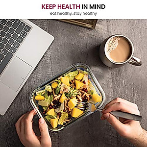 FineDine 6-Piece Superior Glass Food Storage Containers Set, 35oz Capacity - Newly Innovated Hinged Locking lids - 100% Leakproof Glass Meal-Prep Containers, Freezer-to-Oven-Safe (Grey)