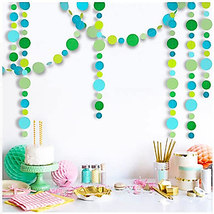 JEYE Blue and Green Circle Dots Party Garland Banner Decoration Polka Dots Paper Streamer Backdrop Hanging Decor for Baby Shower Birthday Wedding Christmas Graduation, Pack of 2, 26ft/8m in Total