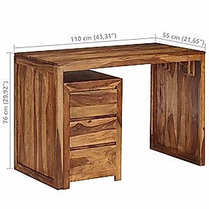 vidaXL Solid Sheesham Wood Writing Table Home Indoor Wooden Farmhouse Rectangular Storage Computer Study Writing Desk Office Furniture