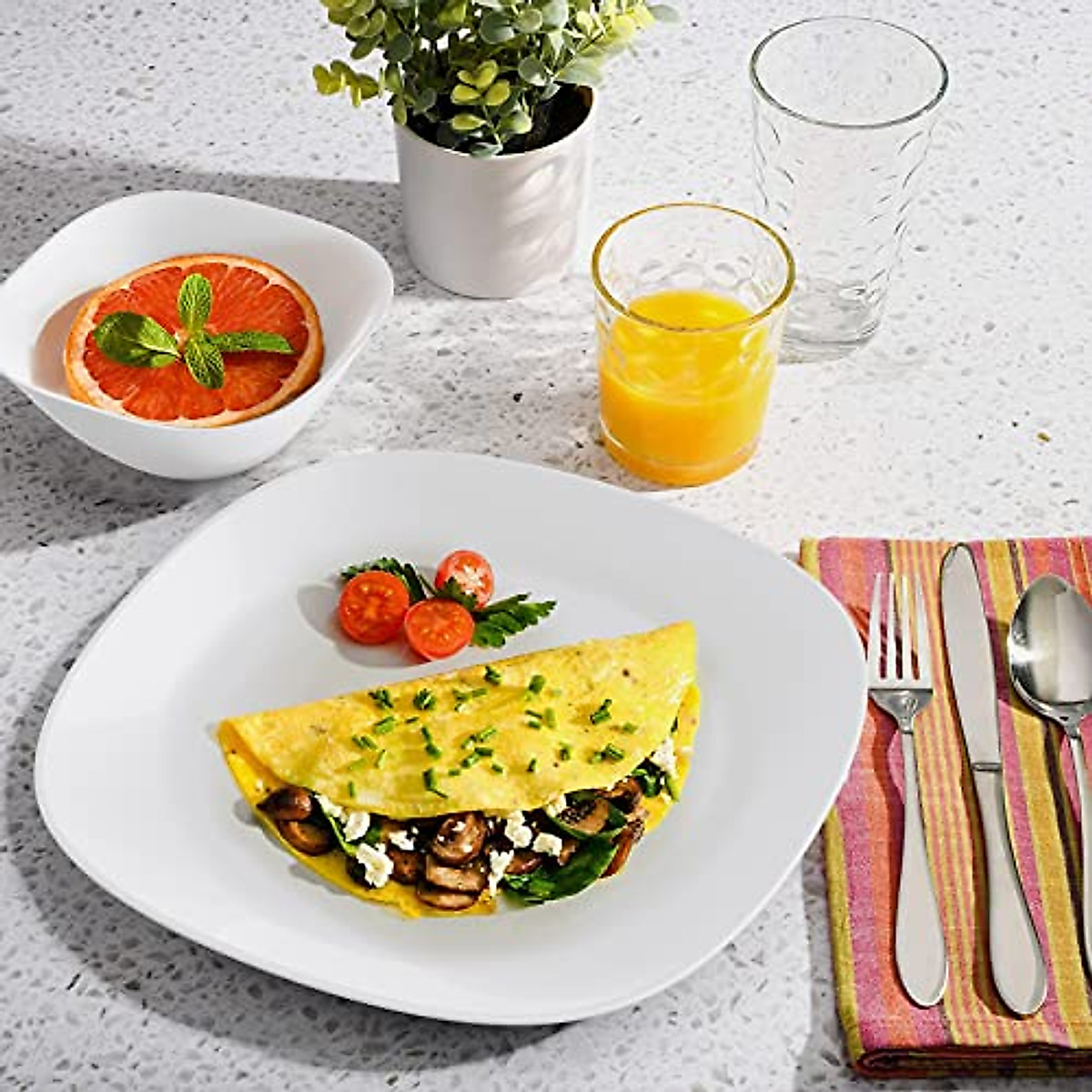 Dinnerware Set, MEKY 18-piece Opal Dishes Sets Service for 6|11" Plates|6" Bowl Sets | Dish Sets-Square