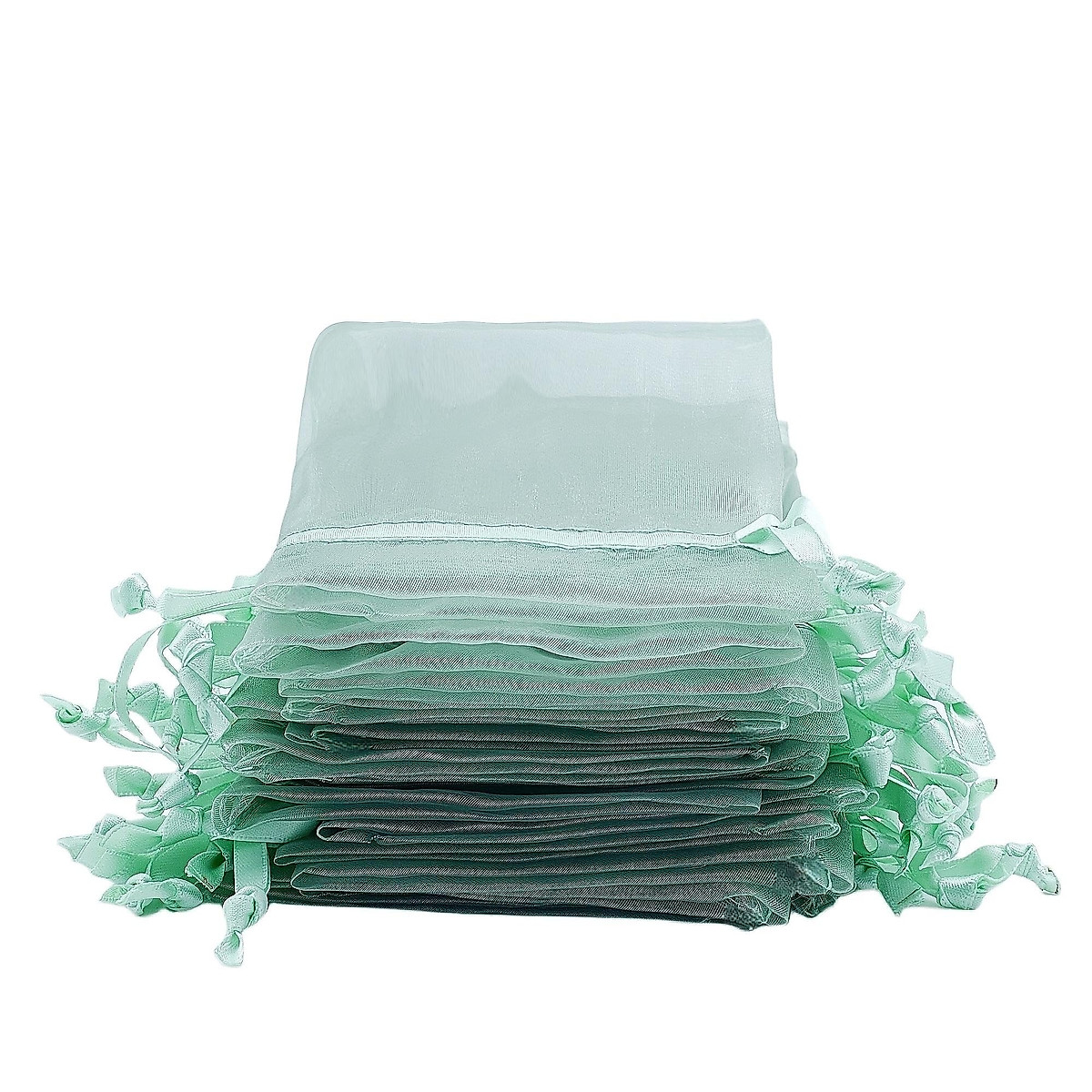 QIANF 20 Pcs 8x12 Light Green Sheer Organza Gift Bags with Drawstring, Large Mesh Pouch Goodie Bags Candy Jewelry Wedding Party Favor Bags Gift Wrapping Supplies