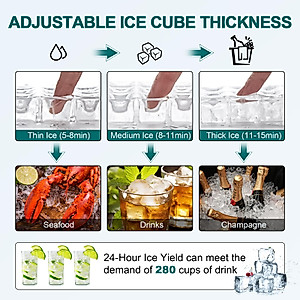 Commercial Ice Maker Machine 100Lbs/24H, 36Pcs Clear Ice Cubes Ready in 11-20Mins, Stainless Steel Under Counter Freestanding ice Machine with 23Lbs Ice Capacity for Home Party Bar, 2 Way Water Supply