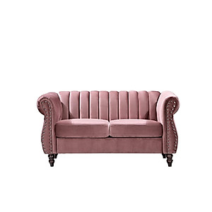 US Pride Furniture Chesterfield Rolled Arm Modern Style Fabric Rose Velvet Soft Living Room Loveseat with Removable Back Cushions & Solid Wood Support (S5644-5649) Sofas