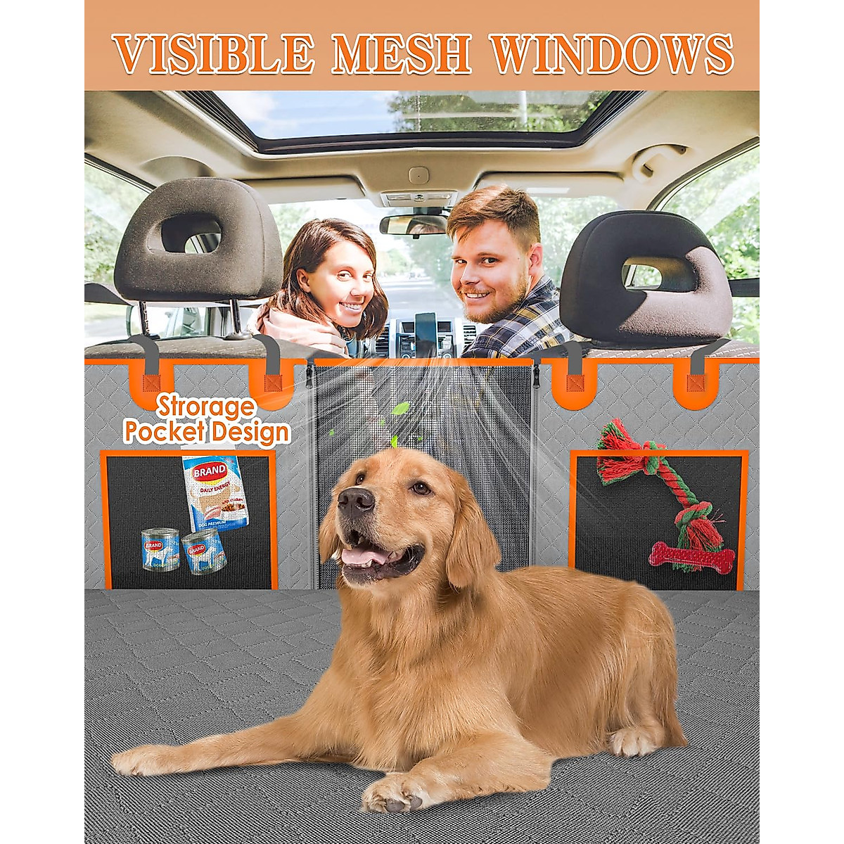 Instraella Back Seat Extender for Dogs, Dog Car Seat Cover for Back Seat with Waterproof Hard Bottom for Car SUV, Dog Hammock Travel Bed to Protect Your Car Backseat (for Car/Compact SUV-Grey)