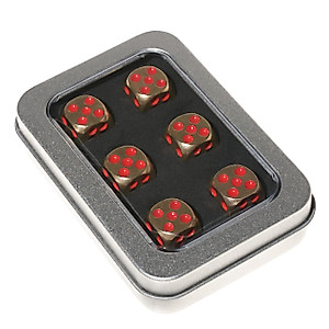 CKLT 6 Sided Metal Brass Dice with Blue Pips, Tables Board Game Dice, 6pcs Solid Gift Brass Dice, Tabletop Games Set for Poker Party Playing Games