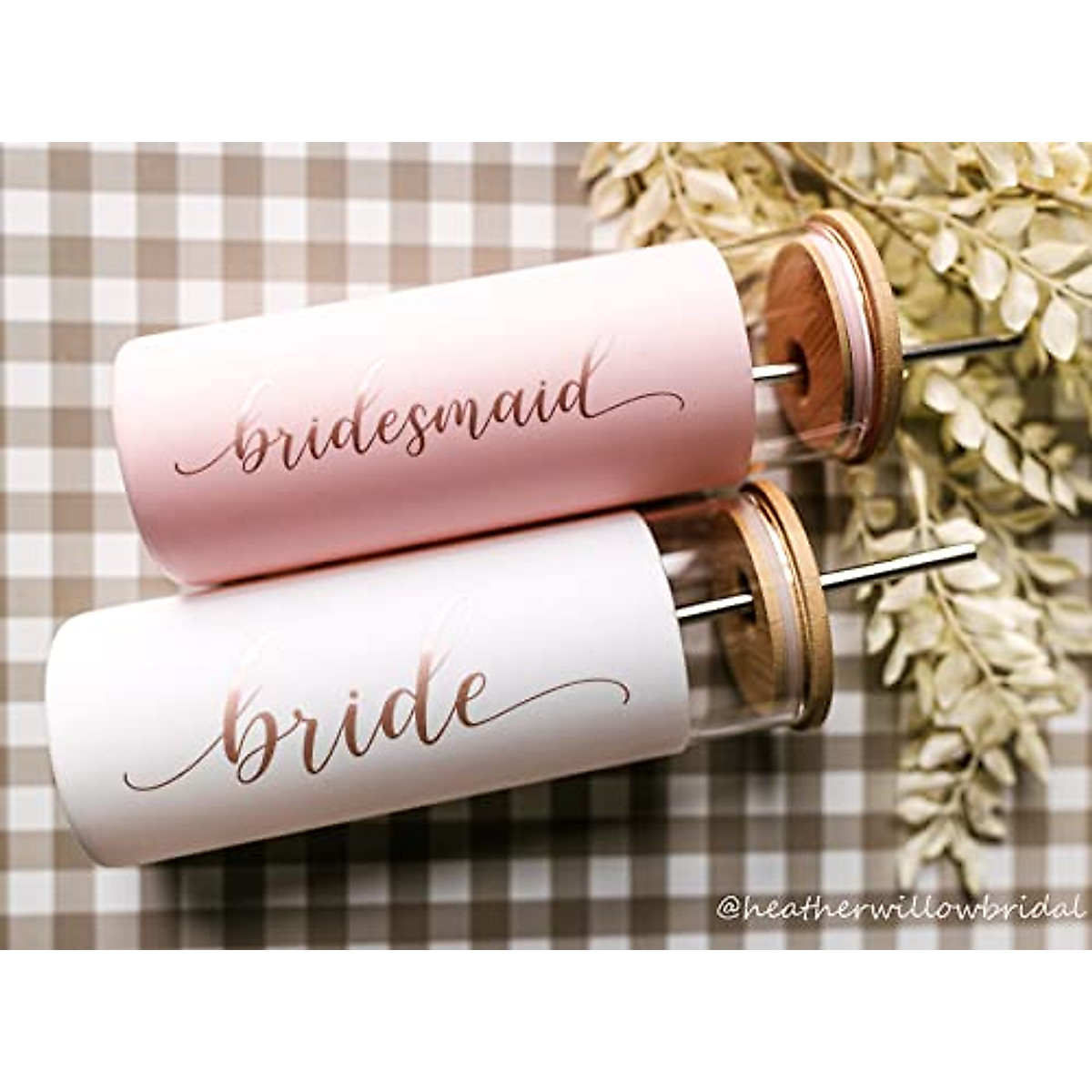 Bride to Be Iced Coffee Tumbler with Bamboo Lids and Straws | 20 oz Mason Jar Cups & Iced Coffee Cup | Bridesmaid Proposal Gifts, Bridal Shower, Bachelorette Party Supplies & Bride Tribe - Bride