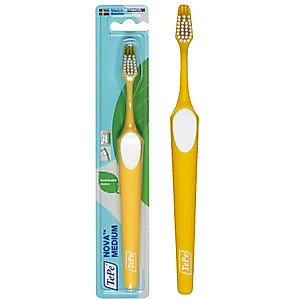 TEPE Nova Medium Firm Toothbrush for Adults with Tapered Head, Angled Neck, and Thumb Grip, Pack of 1