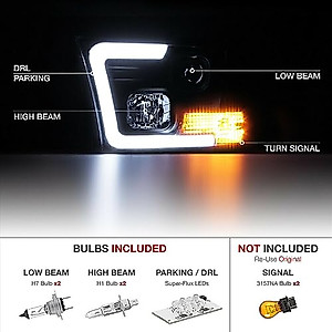 HH Building 2pcs Headlight U-Bar Front Left Right Driver Passenger Side Clear Lens Black Housing LED Tube -Shape Drl Projector Lamp 444-DR09V2-LBDRL-BK CH2503217 55277409AD
