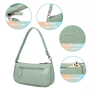 Loiral Shoulder Bags for Women, Retro Classic Tote HandBag Crocodile Pattern Clutch Purse with Zipper Closure, Light Green
