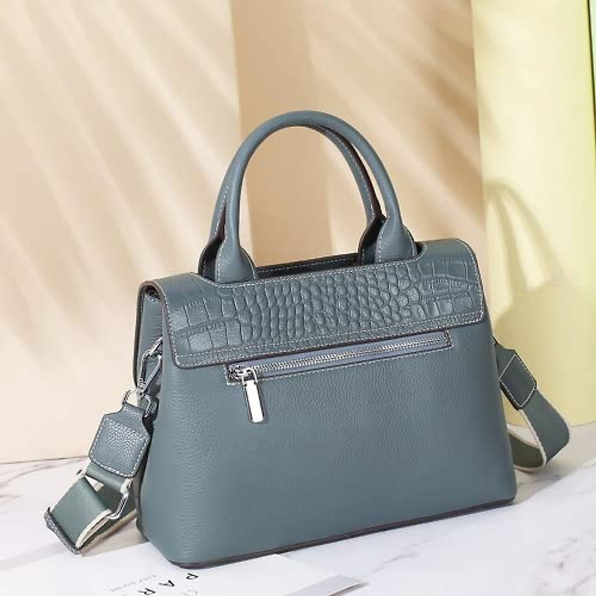 Genuine Leather Women's Fashion Handbags Convertible Satchel Handbag Cross-body Shoulder Bags (Off-white)