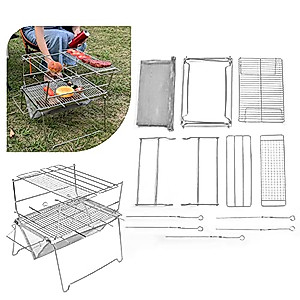 Camping Grill Charcoal Grill Folding BBQ Grill Stainless Steel with 5 Kabob Skewers for Picnic, Camping and Backyard Barbecue CP047