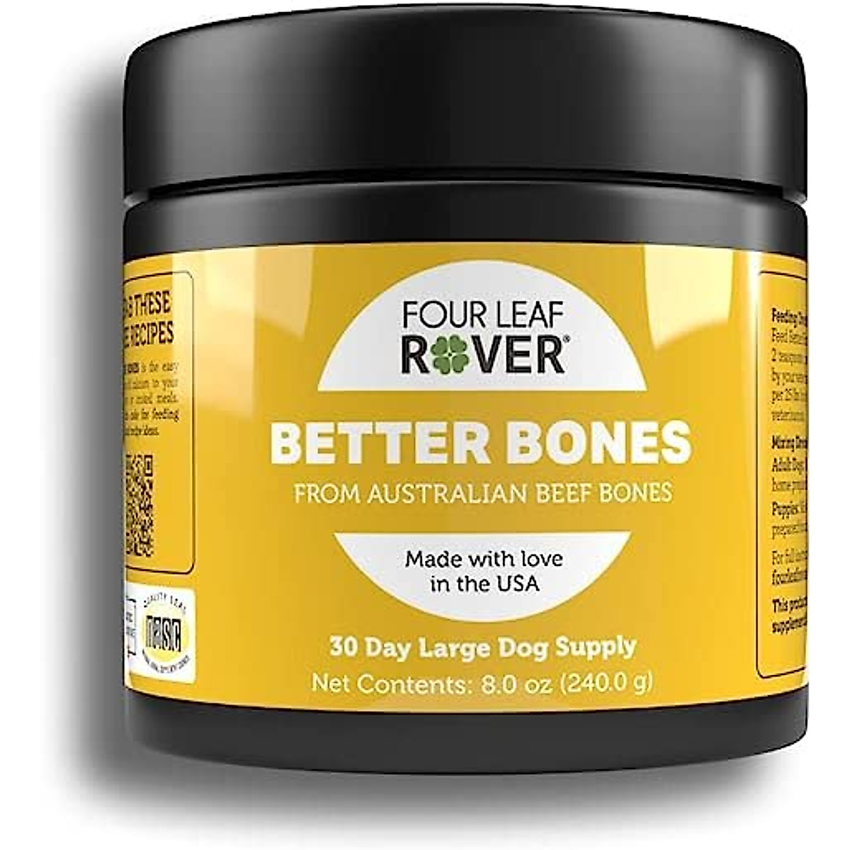 Four Leaf Rover Better Bones - Dog Calcium Supplement with Phosphorus and Vitamin D for Joint, Teeth and Bone Health Support - Pure Grass-Fed Australian Beef Bone - Vet Formulated - Made in The USA