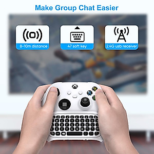 Keyboard for Xbox Series X/S, One/One X/S, Elite one/2 Controller, Wireless Chatpad Gaming Keypad with USB Receiver and Speaker, 3.5mm Audio Jack Accessories for Xbox (Controller Not Included), White