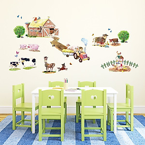 DECOWALL DWL-1407N Pony Club and Farm Animals Kids Wall Stickers Wall Decals Peel and Stick Removable Wall Stickers for Kids Nursery Bedroom Living Room Decor