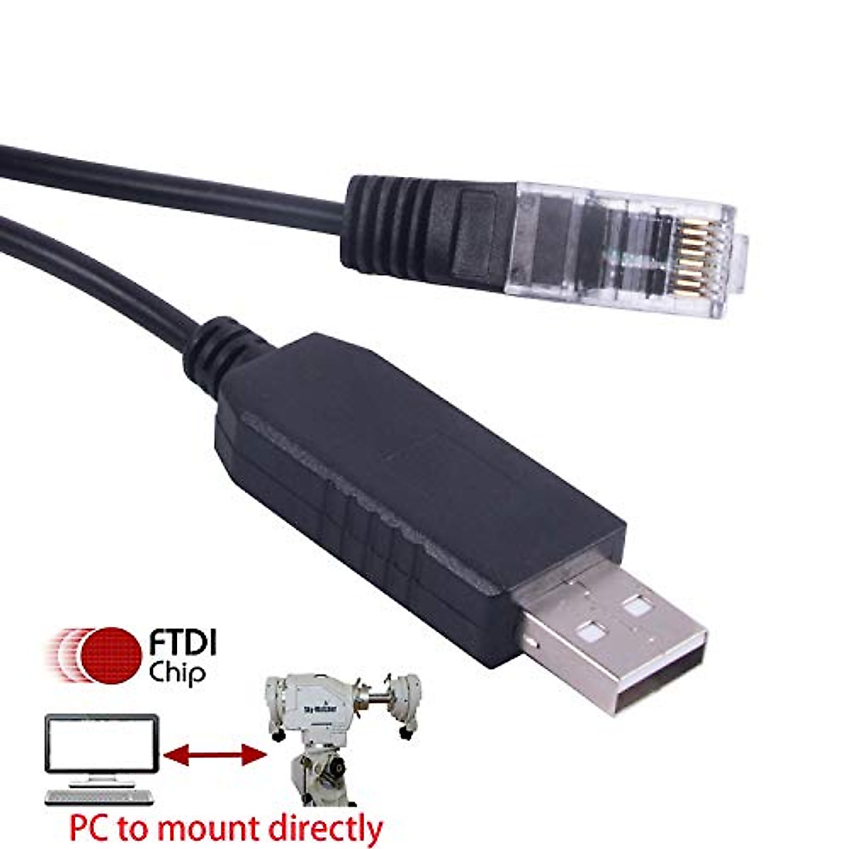 Telescopes Equatorial Mount Control Cable for Skywatcher HEQ5pro AZEQ5 AZEQ6 EQ6-R Support EQMOD ASCOM Set Up Sofware Manual Download (6ft/180cm,Asiair or PC to Mount Black)