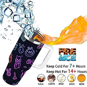 FOCIUZTA 40oz Playful Doodle Art Tumbler with lid, Travel Coffee Cup, Ideal for Easter, Gaming Enthusiast, Mother Day, and birthday gifts