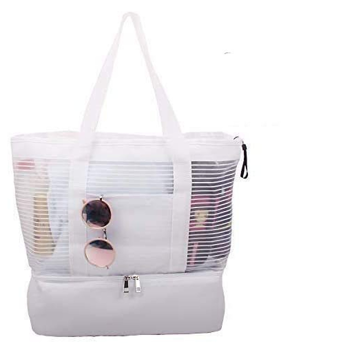 Large Mesh Beach Tote Bag with Zipper and Insulated Picnic Cooler Leak-proof for Beach Pool Outdoor Trave Gym